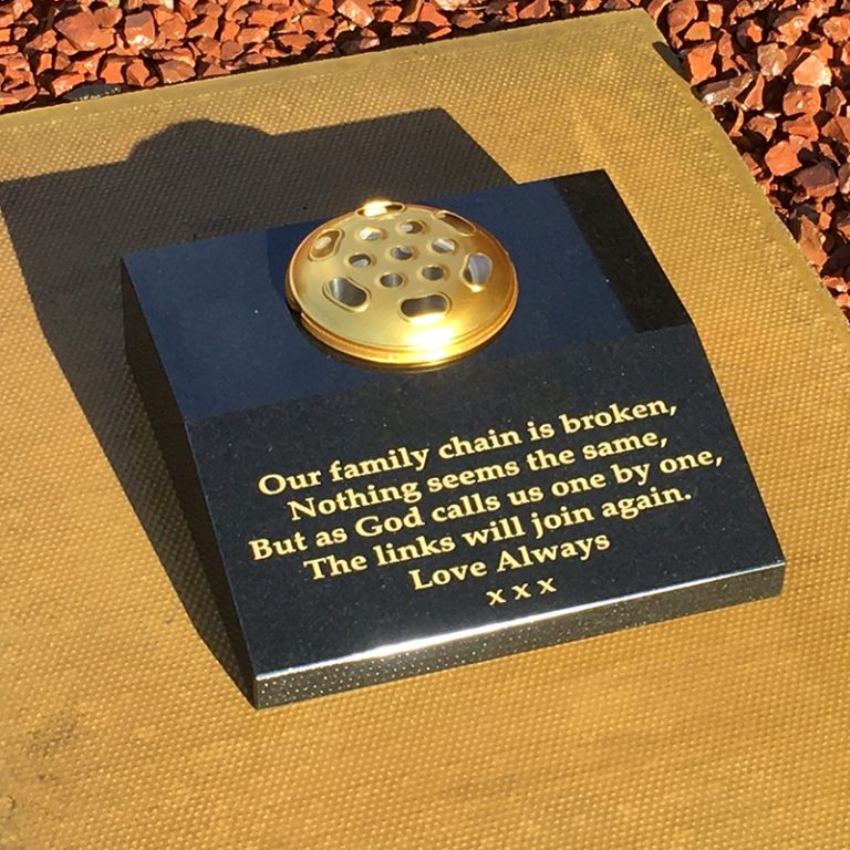 Sloping Wedge Memorial Plaque With Flower Vase - MemorialGraveMarkers.co.uk